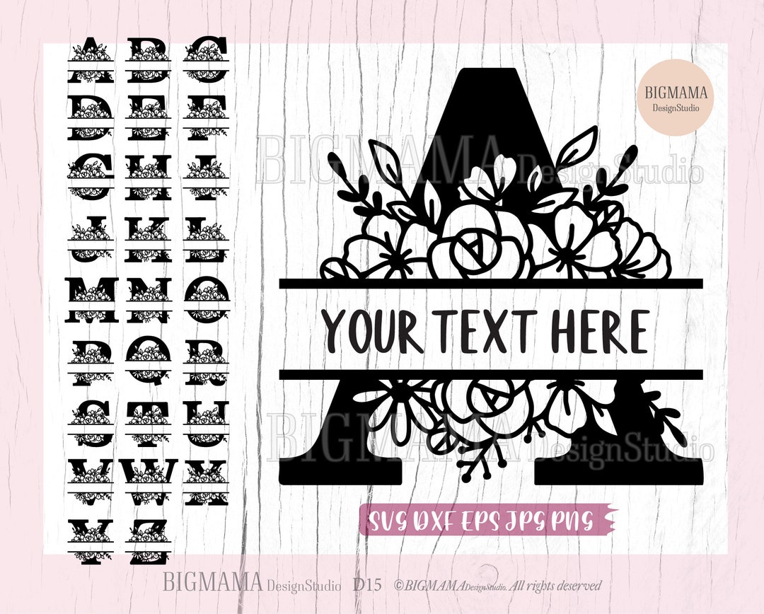 Floral Split Monogram Letter A Floral Split Letters A Z SVG, Flower