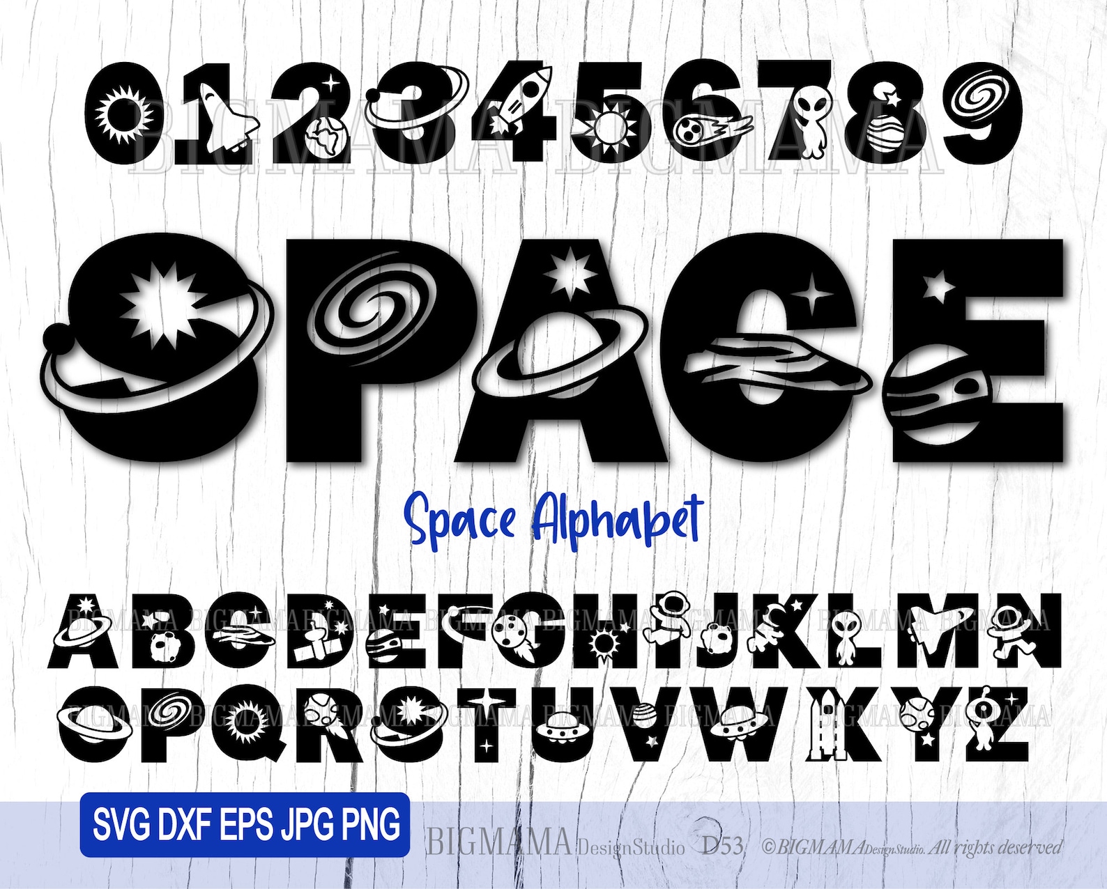Space Alphabet Svgnumberslettersspaceshipastronautsolar - Etsy