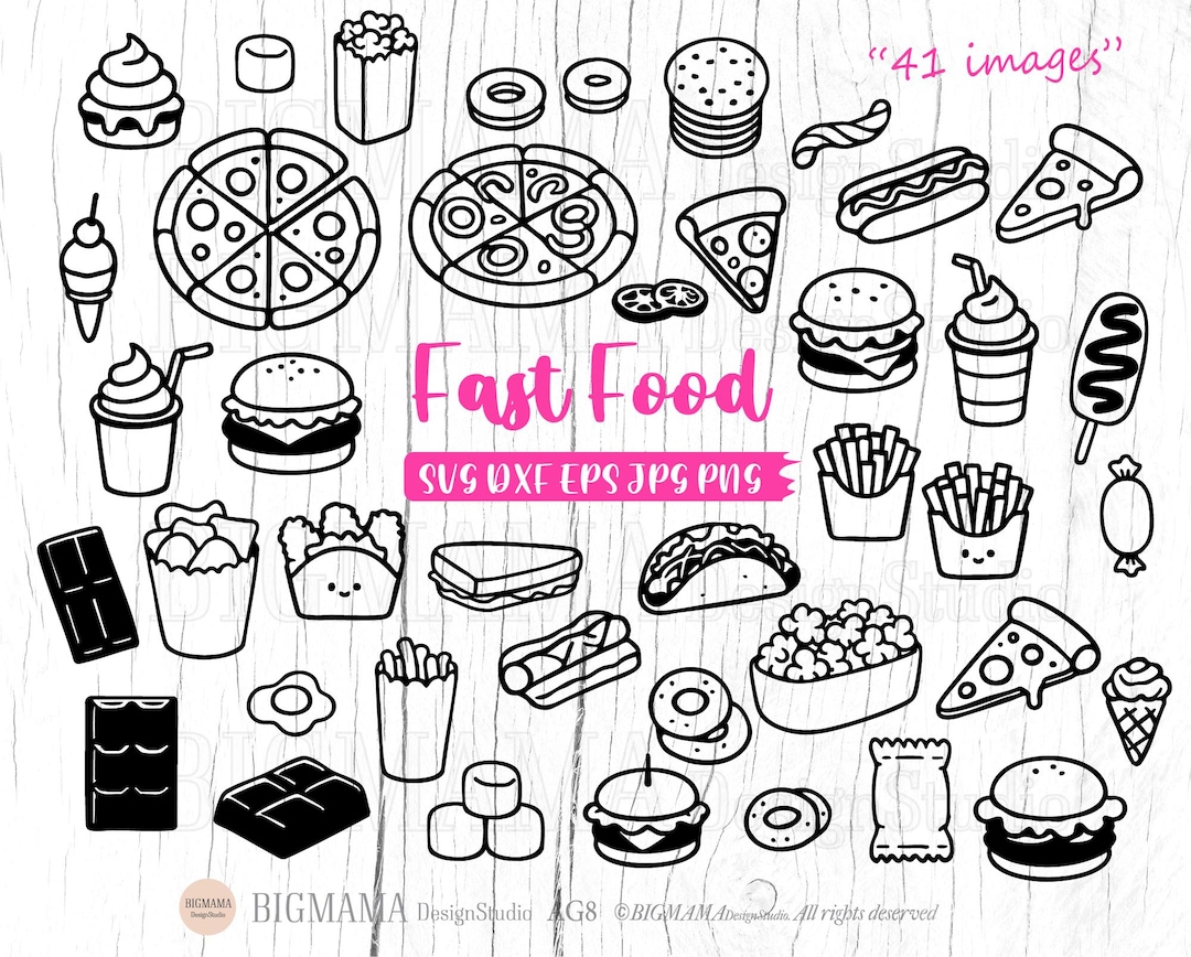 Fast Food Svg,food Bundle Cut File,burger,pizza,hot Dog,popcorn,french ...