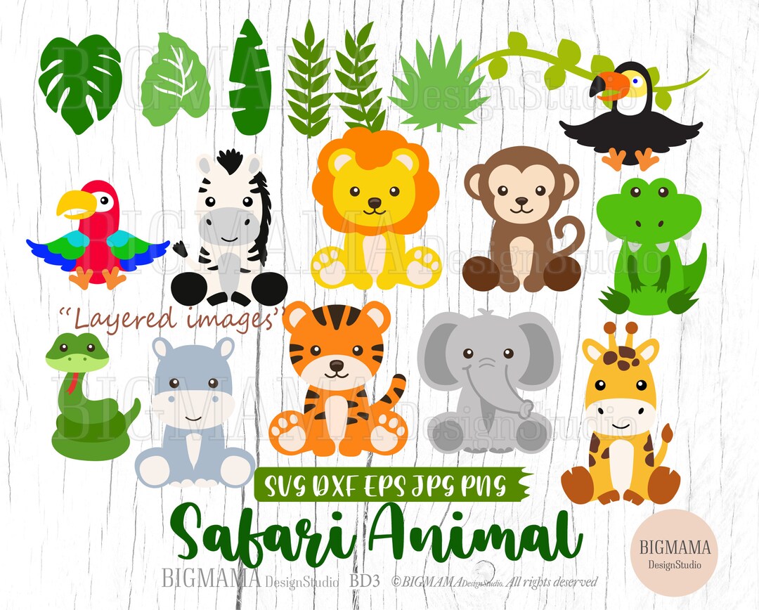 Safari Animals Svg,cut File,bundle,layered,giraffe,tropical Leaves ...