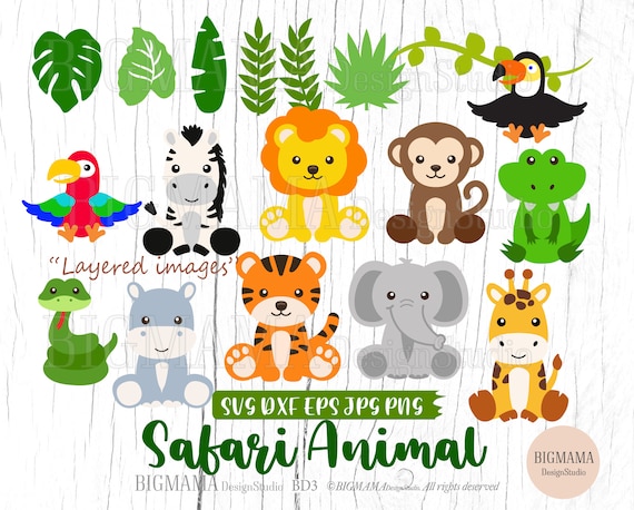 Safari Animals Svgcut Filebundlelayeredgiraffetropical - Etsy
