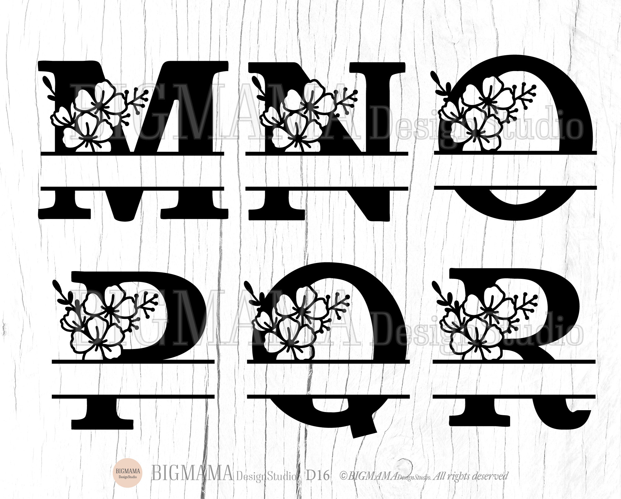 Flower Split Letters A-Z Svg,floral Monogram,wedding,alphabet,letter ...
