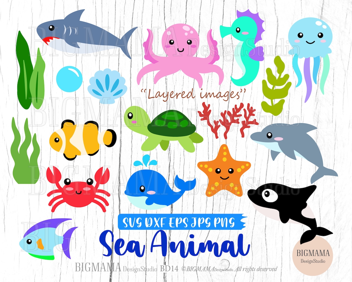 Sea Animals Svg,cut File Bundle,starfish,octopus,jellyfish,dolphin ...