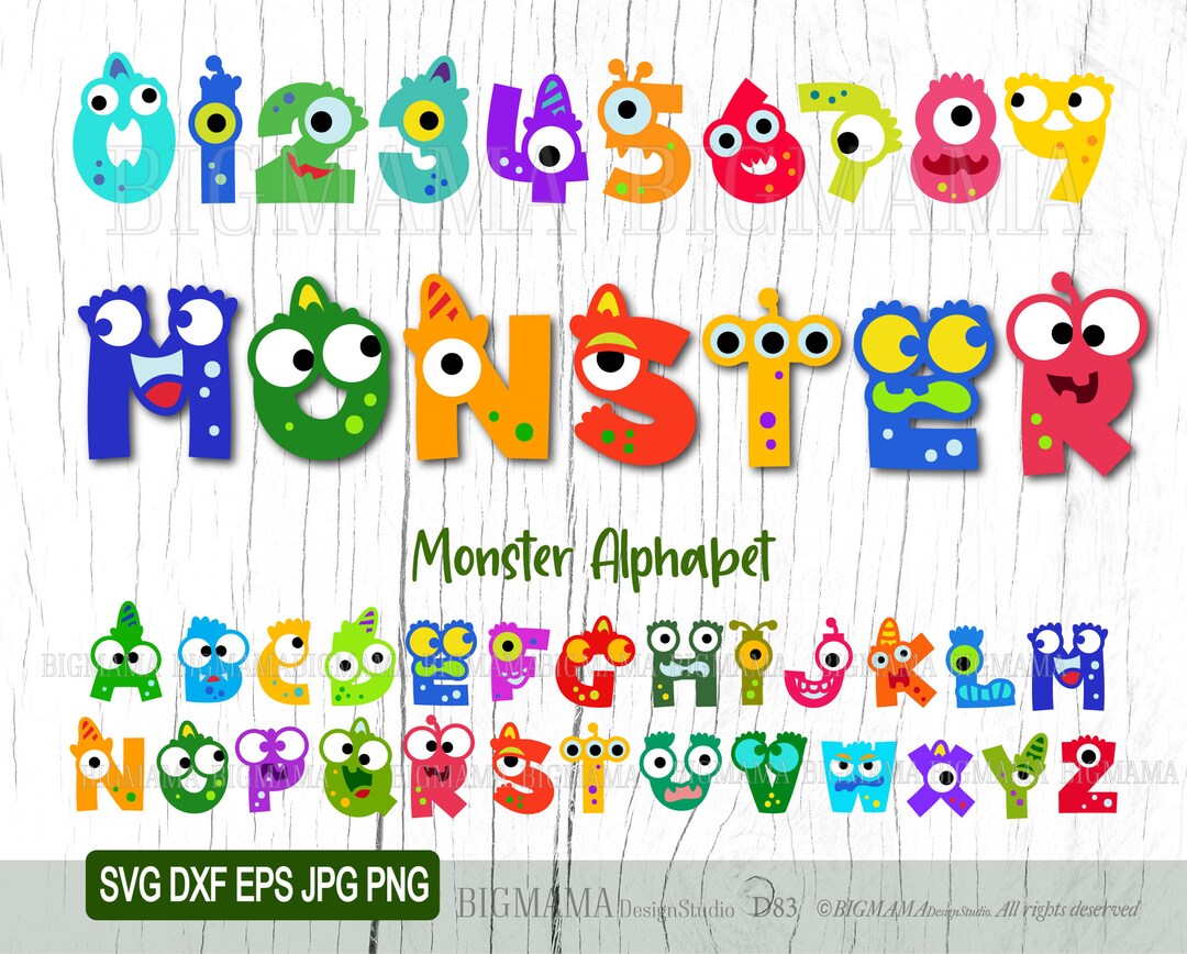 Monster Alphabet Svg,numbers,letters,birthday Boy,bundle,name,layered ...