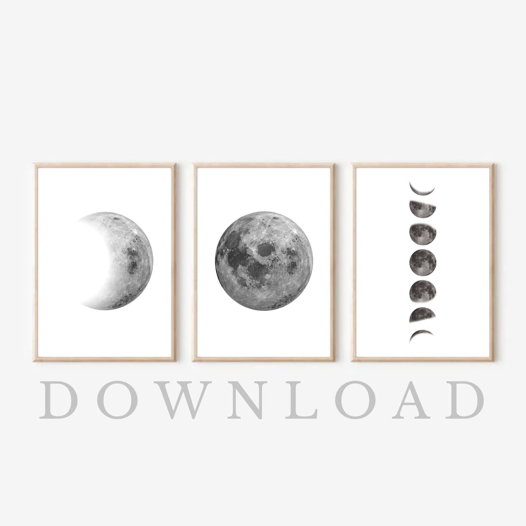 Moon Poster Download Set of 3, Phases of the Moon, Printable Wall Art ...