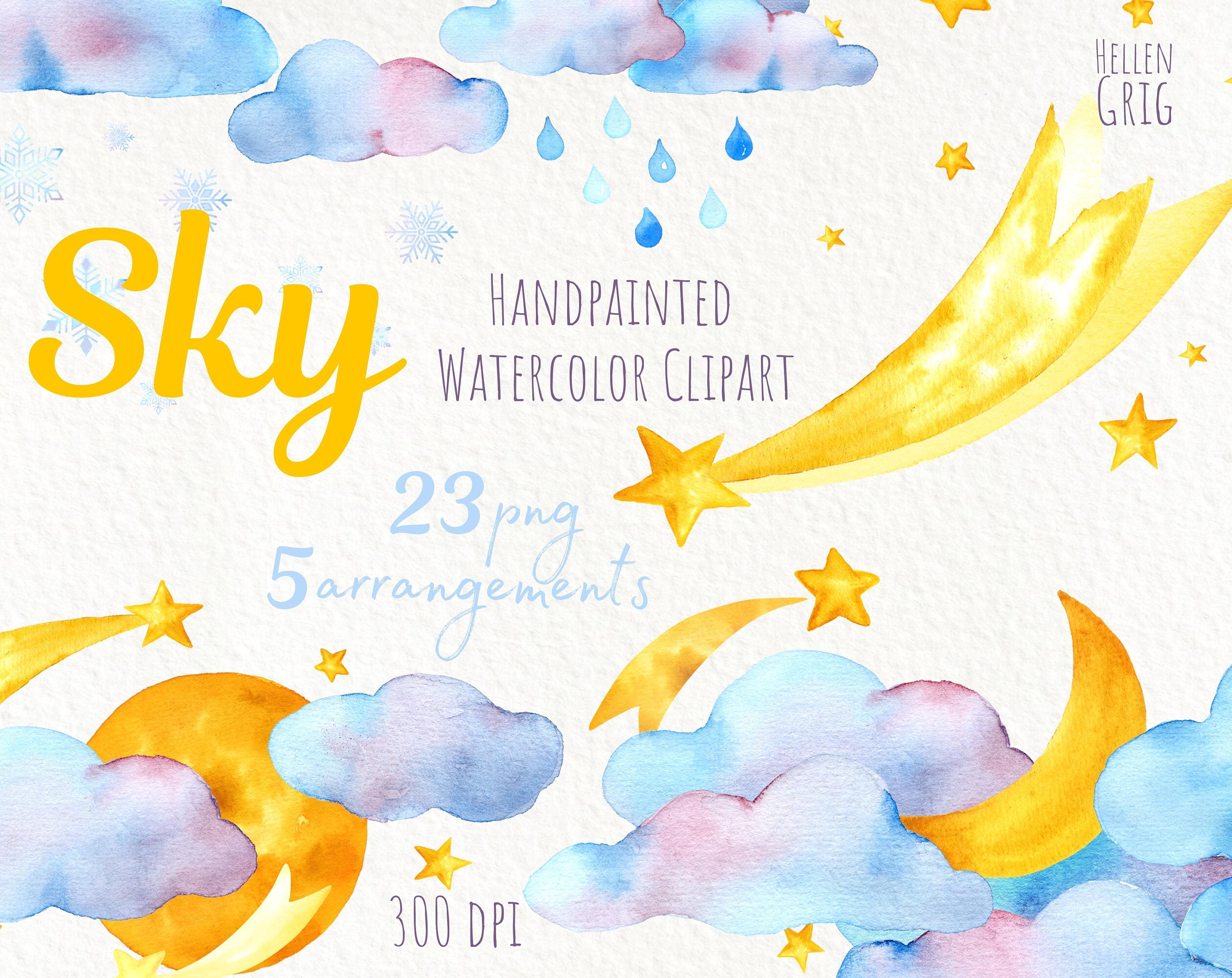 Watercolor Sky Clipart. Sky Constructor Nursery Kit. Cloud, Star, Comet ...