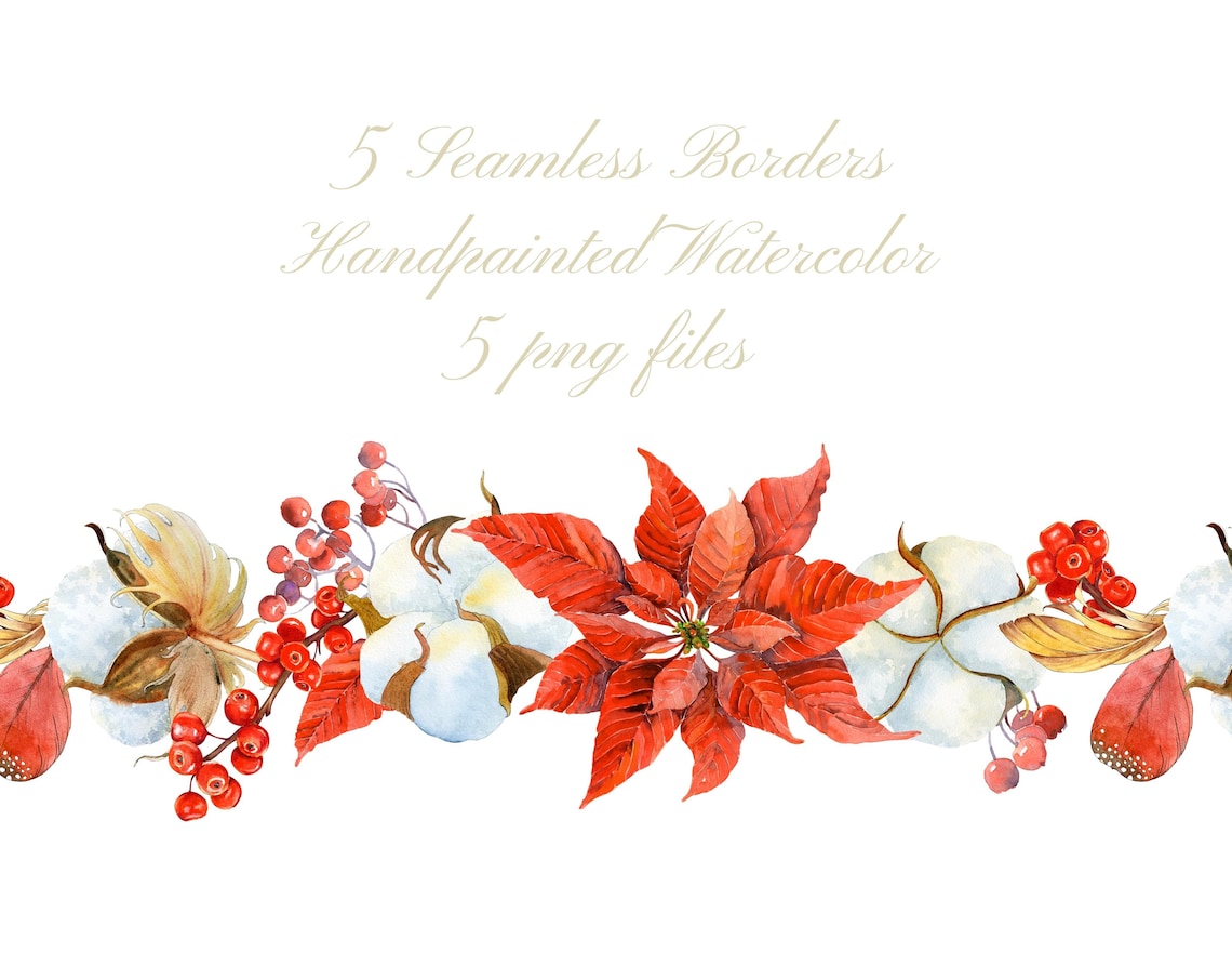 Watercolor Christmas Border Clipart. Winter Seamless Borders. - Etsy