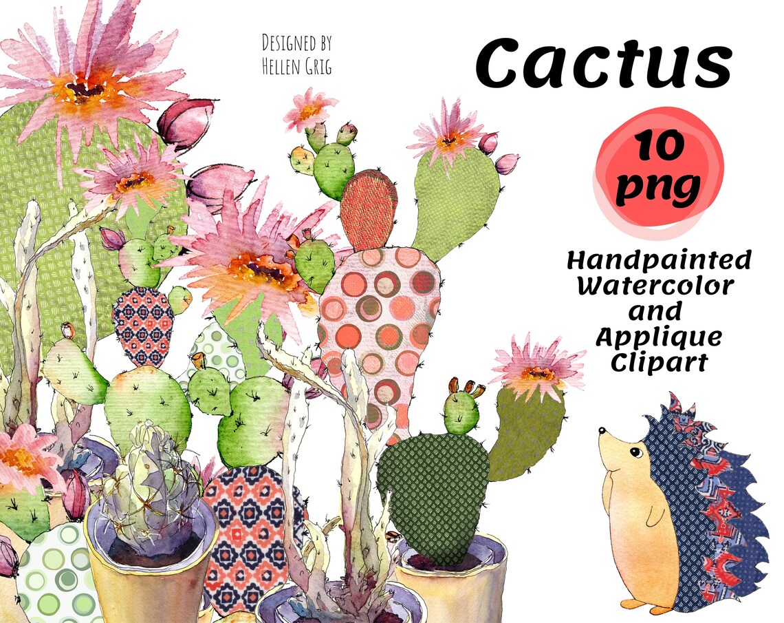 Cactus Clipart Handpainted Watercolor Succulent Clip Art. - Etsy