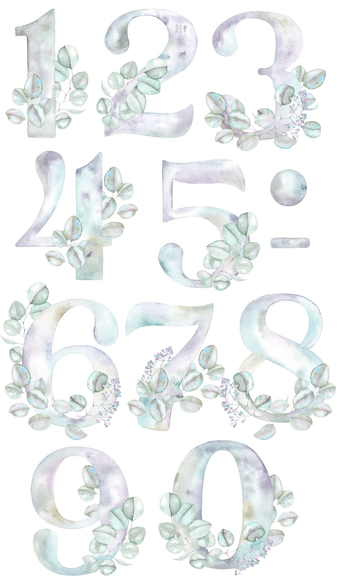 Watercolor Numbers Clipart Hand Painted Number Floral Clip - Etsy