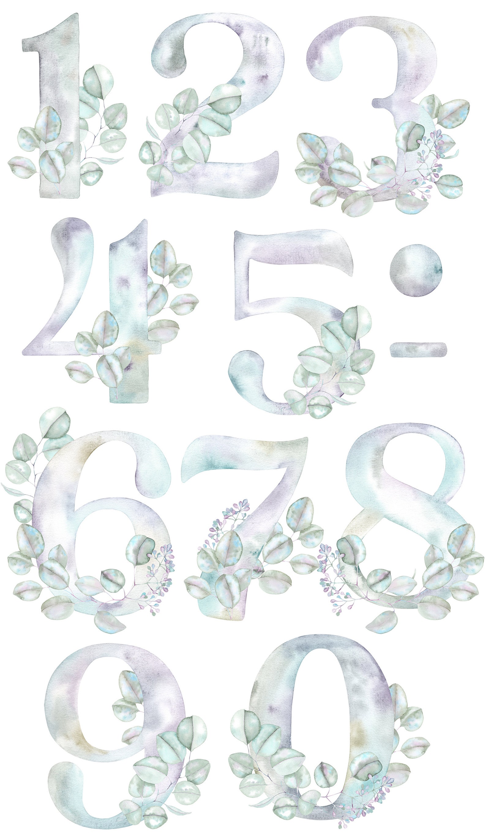 Watercolor Numbers Clipart, Hand Painted Number Floral Clip Art ...