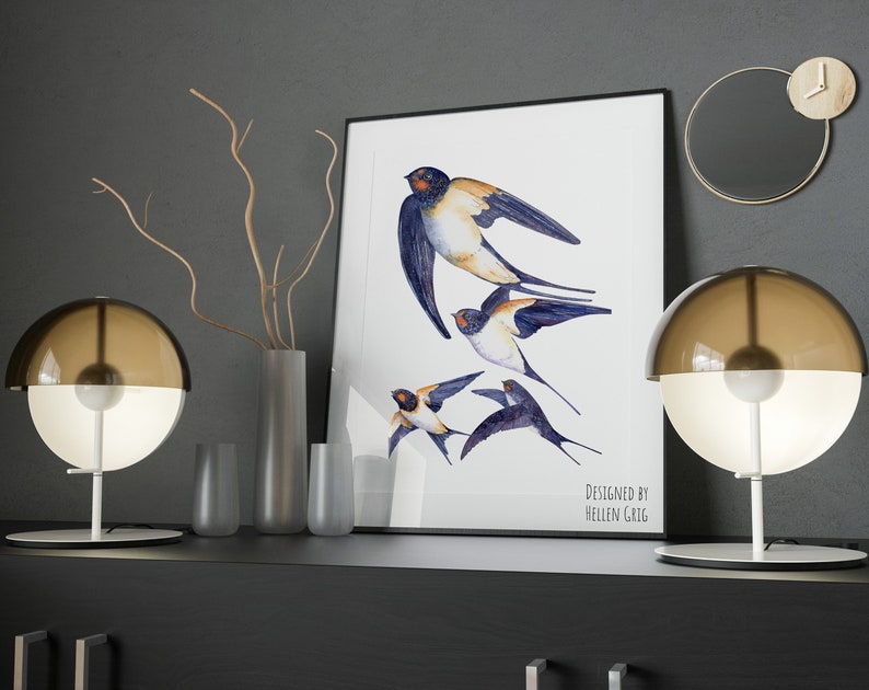 Watercolor Bird Clipart Handpainted Swallow Clip Art. - Etsy