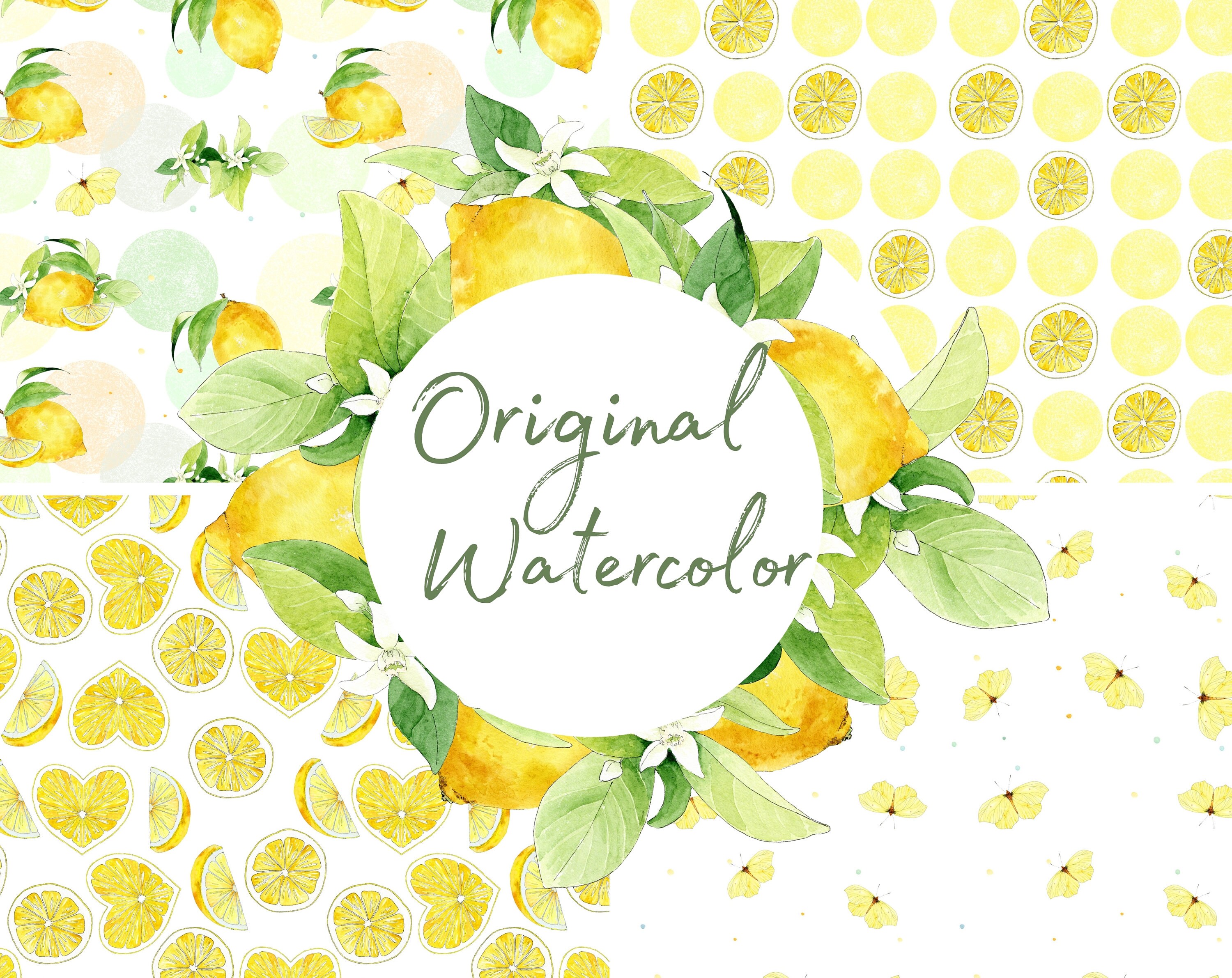 Watercolor Lemon Digital Paper 12 Seamless Patterns. - Etsy