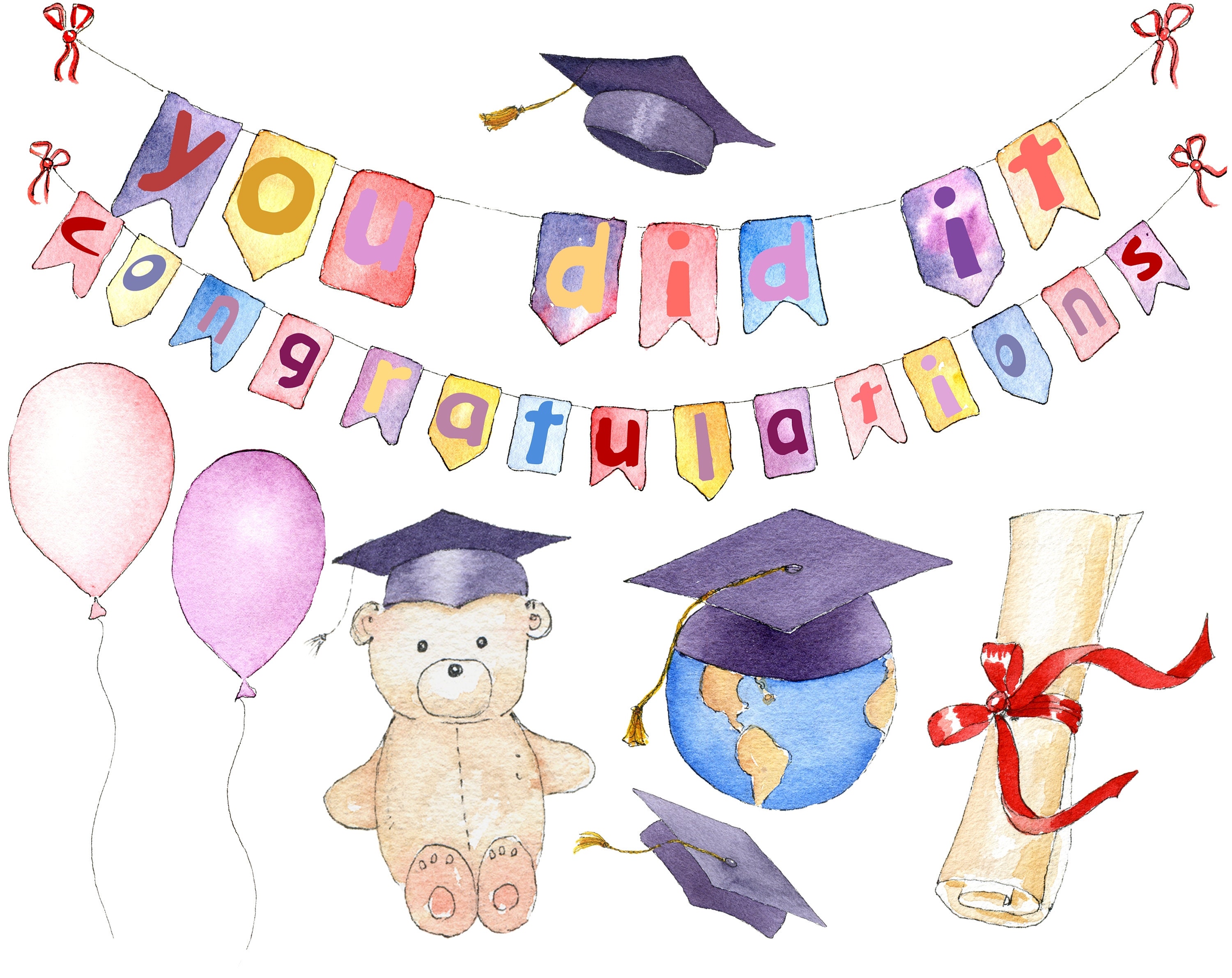 Graduation Clipart. School and University Clip Art. Student Handpainted ...
