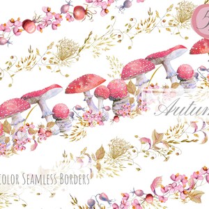 Pink Autumn Border. Watercolor Clipart. Fall Seamless Borders. PNG ...