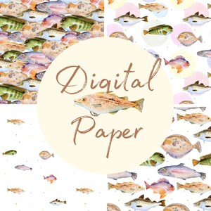 Watercolor Fish Digital Paper, 12 Seamless Patterns. Handpainted Sea ...