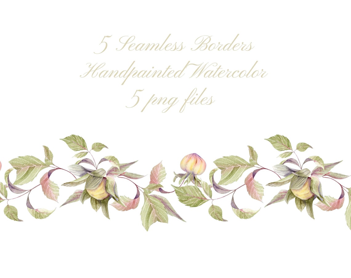 Watercolor Pink Floral Border Clipart. Fall Seamless Borders. - Etsy