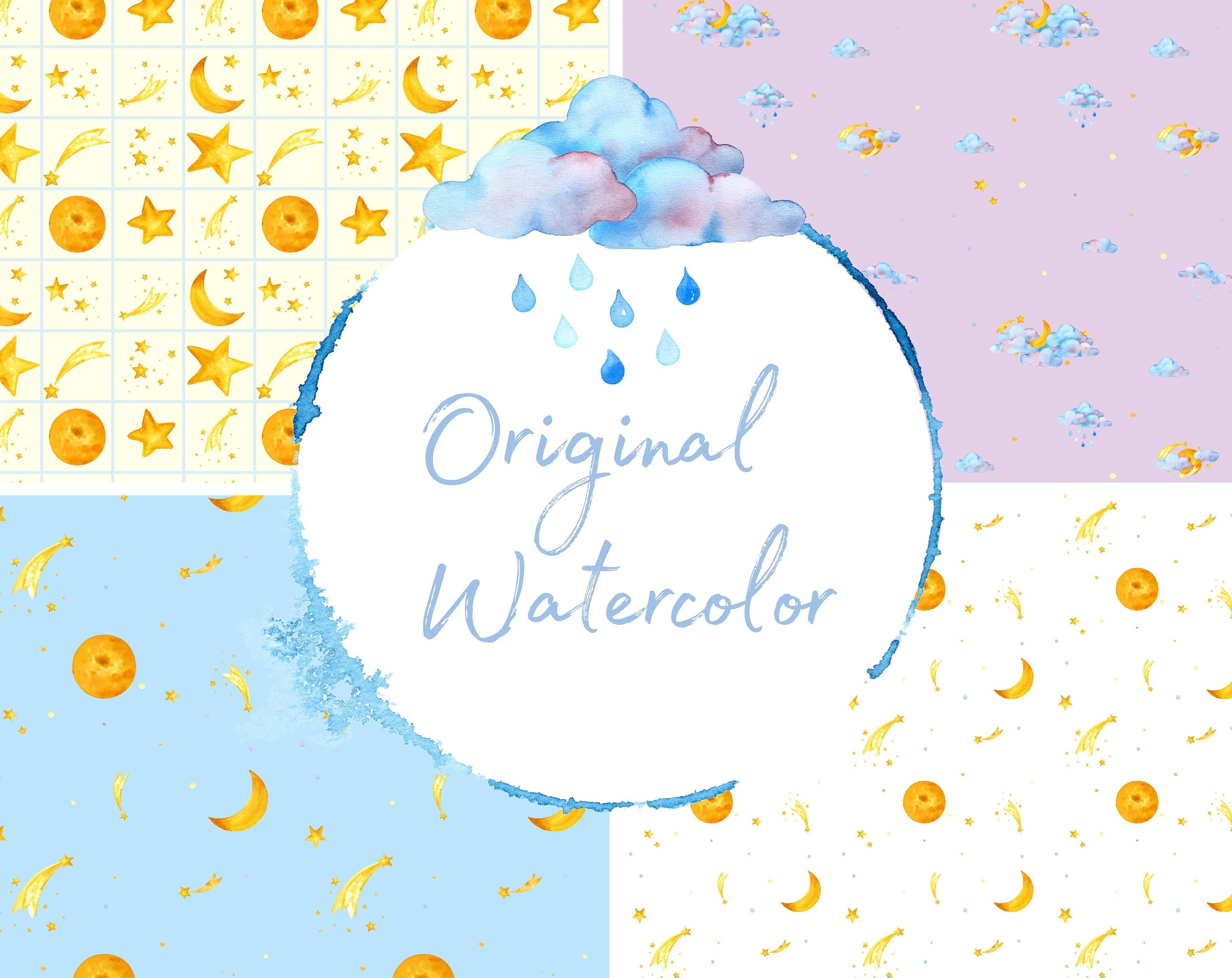 Watercolor Sky Digital Paper, 12 Seamless Patterns. Handpainted Clouds ...