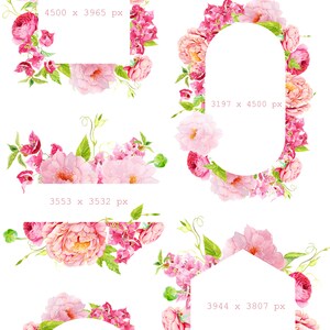 Bright Floral Frames. Watercolor Vivid Summer Peonies Geometric Frames ...