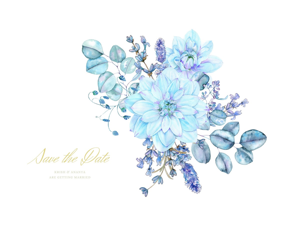 Watercolor Floral Clipart Blue Dahlia Bouquets Floral - Etsy