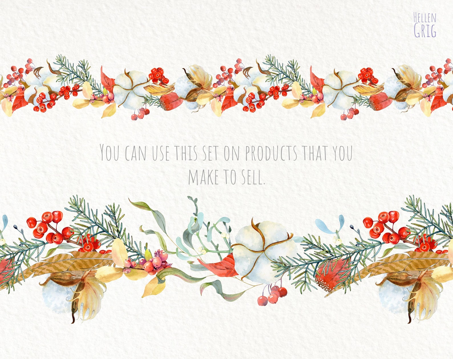 Watercolor Christmas Border Clipart. Winter Seamless Borders. PNG Files ...