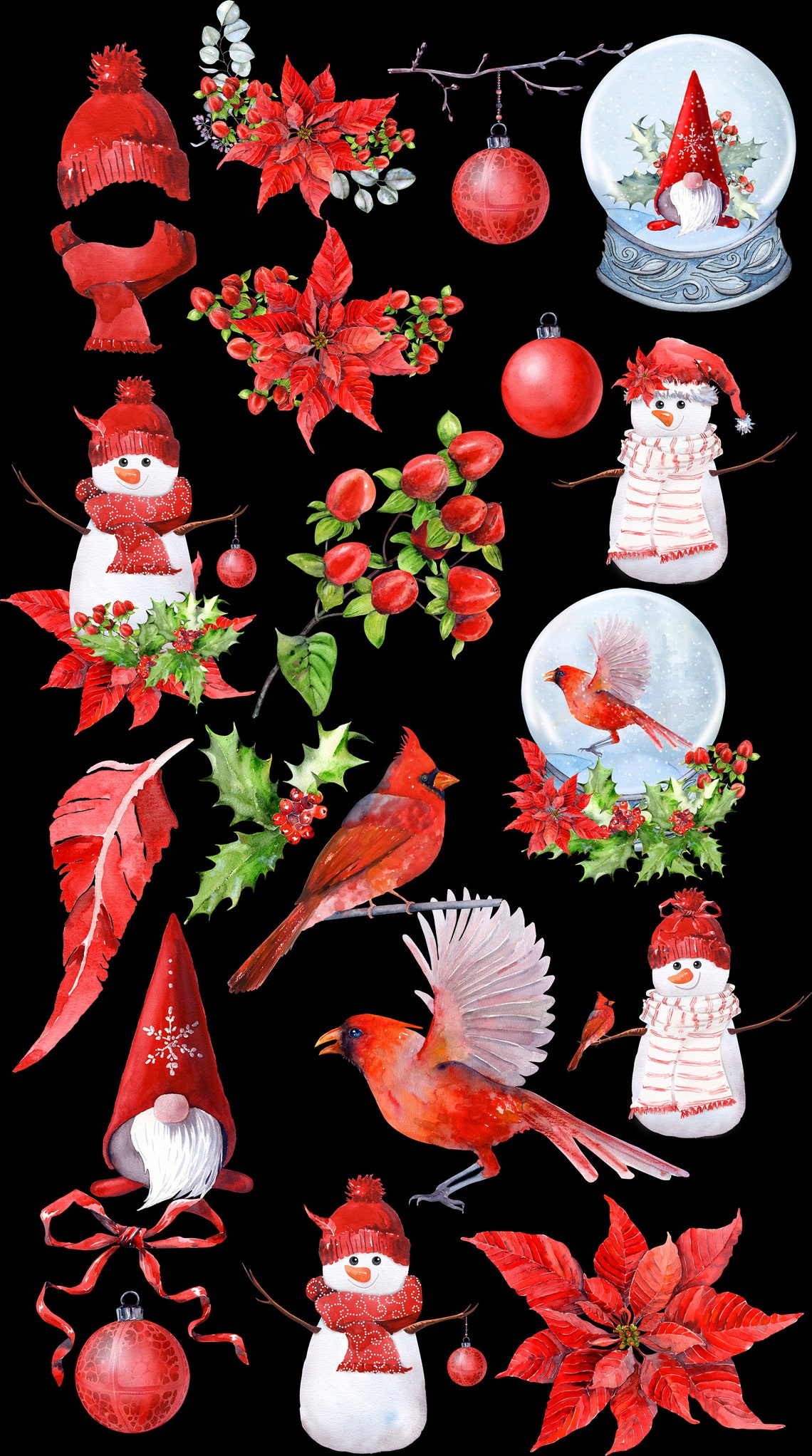 Watercolor Christmas Clipart. Handpainted Individual Winter - Etsy