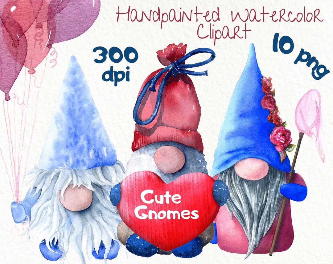 Watercolor Gnome Clipart, Handpainted Scandinavian Gnomes Clip Art ...