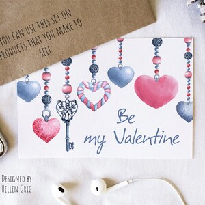 Watercolor Beads Clipart, Handpainted Pink Hearts and Beads Vintage Set ...