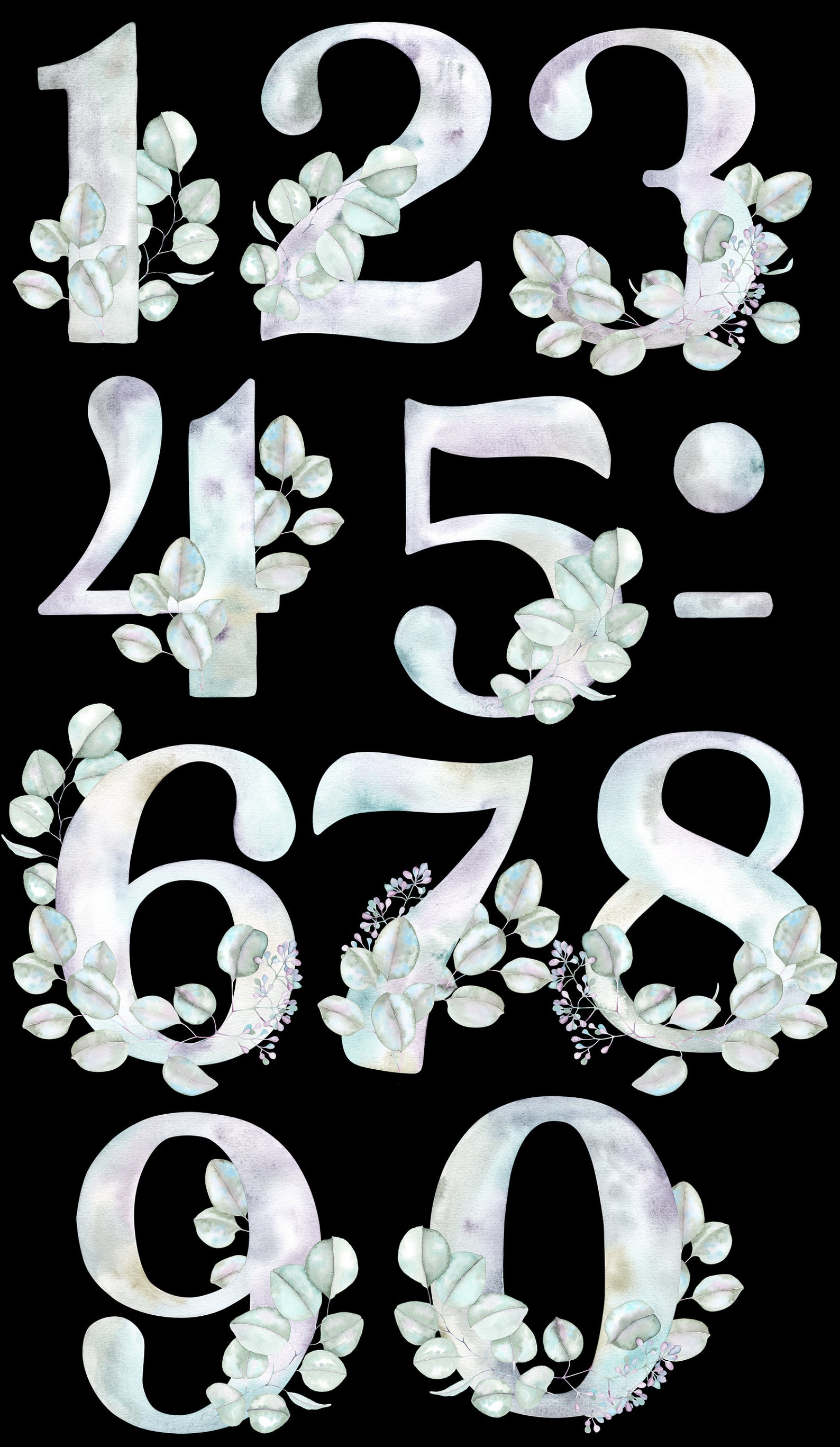 Watercolor Numbers Clipart, Hand Painted Number Floral Clip Art ...
