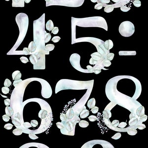 Watercolor Numbers Clipart, Hand Painted Number Floral Clip Art ...
