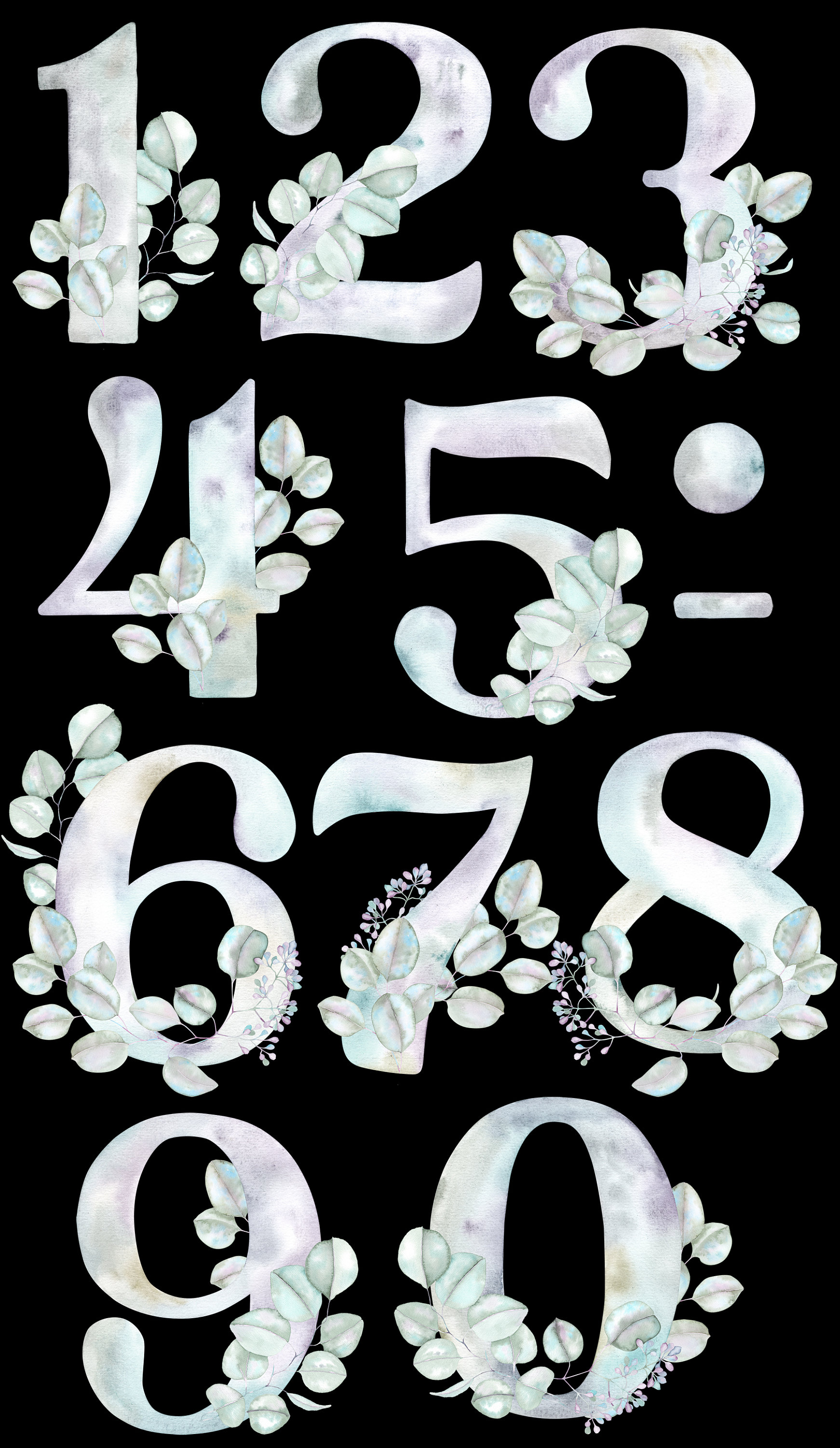 Watercolor Numbers Clipart, Hand Painted Number Floral Clip Art ...