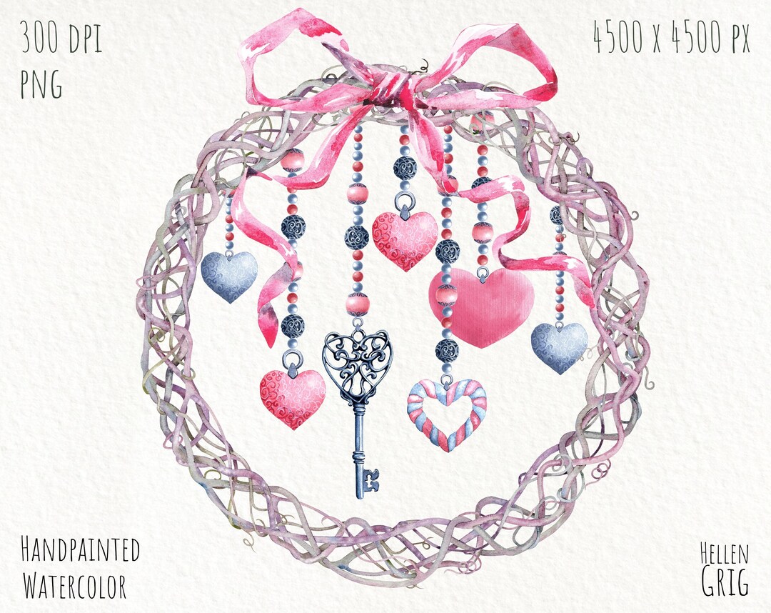 Watercolor Valentine Wreath Clipart. Handpainted Valentine's Day Heart ...