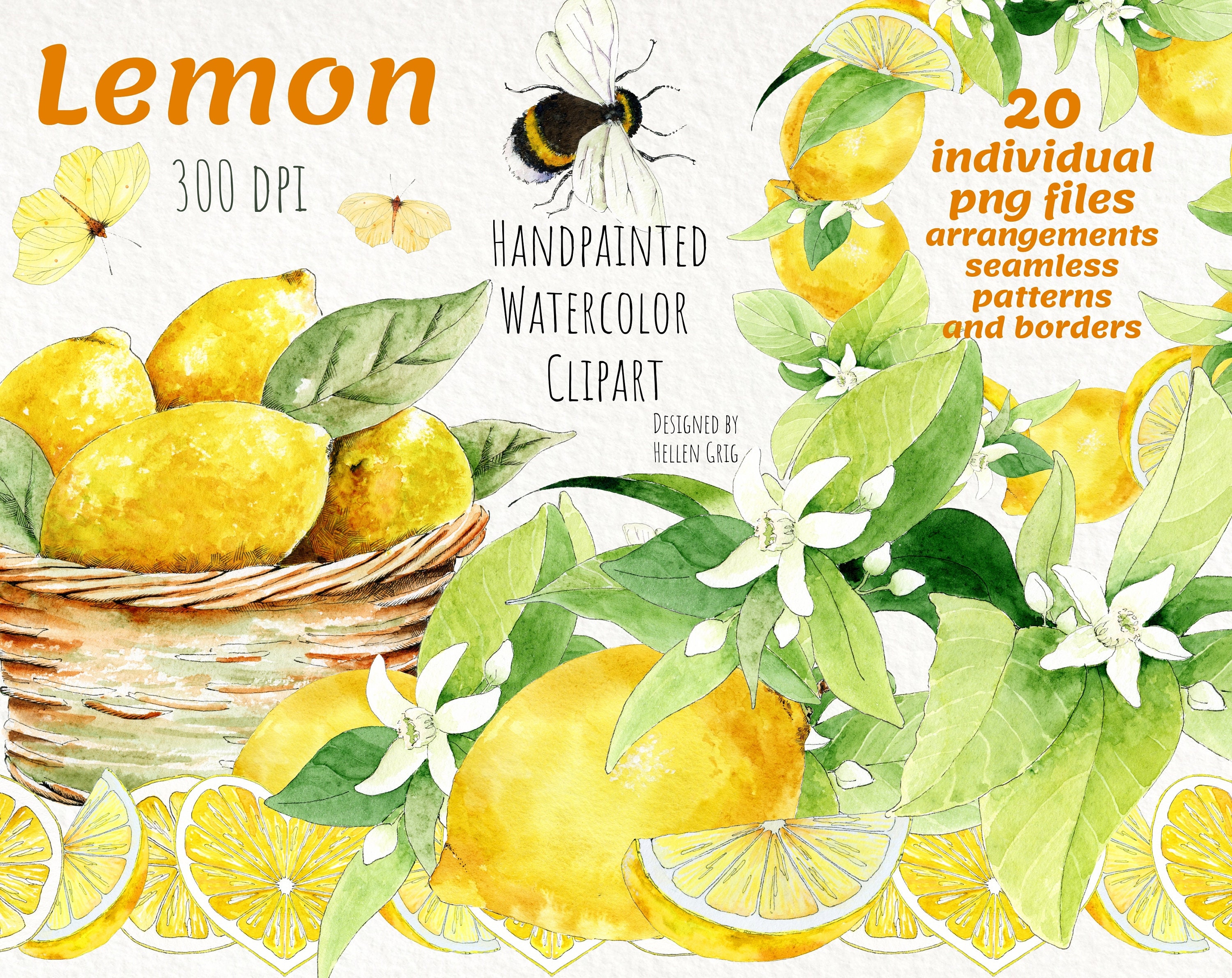 Watercolor Lemon Clipart Handpainted Bright Summer Fruit. Png - Etsy