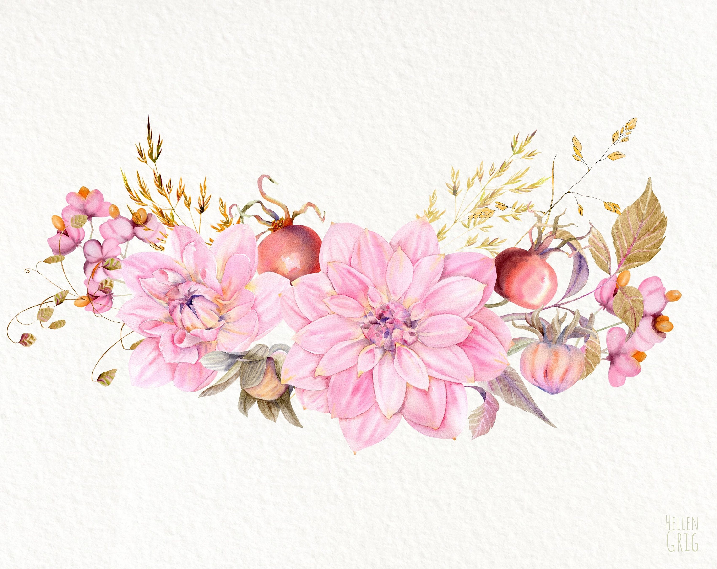 Watercolor Floral Clipart Pink Dahlia Bouquets Floral - Etsy
