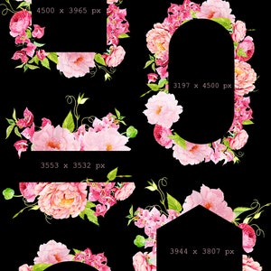 Bright Floral Frames. Watercolor Vivid Summer Peonies Geometric Frames ...