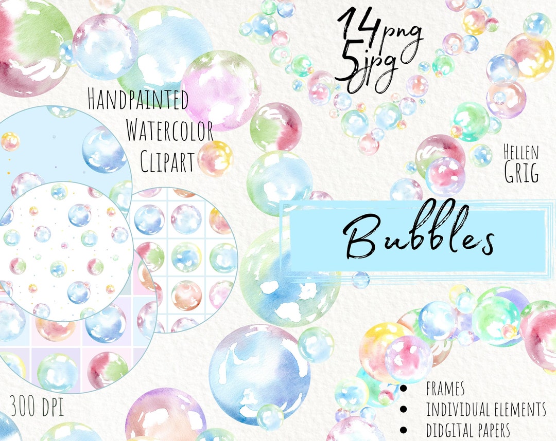 Bubble Watercolor Clipart, Nursery Clipart. Digital Paper, Frames ...