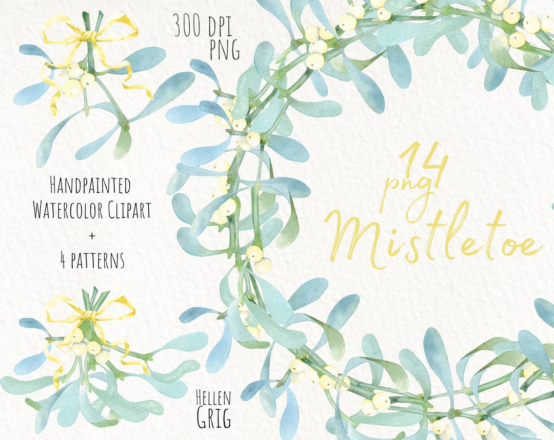 Watercolor Mistletoe Clipart, Handpainted Winter Floral, Christmas ...