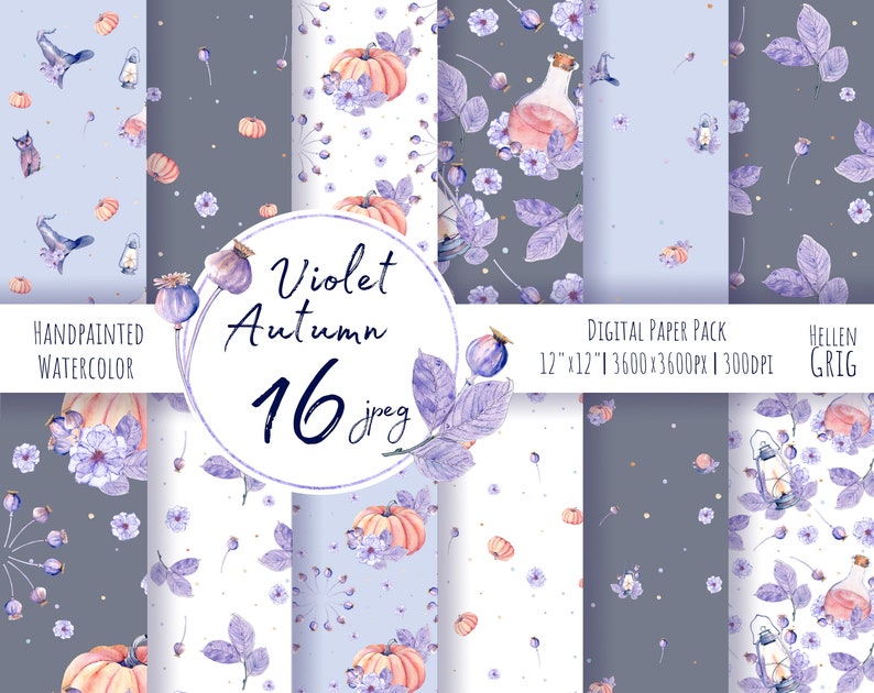 Watercolor Halloween Digital Paper, 16 Seamless Patterns. Handpainted ...