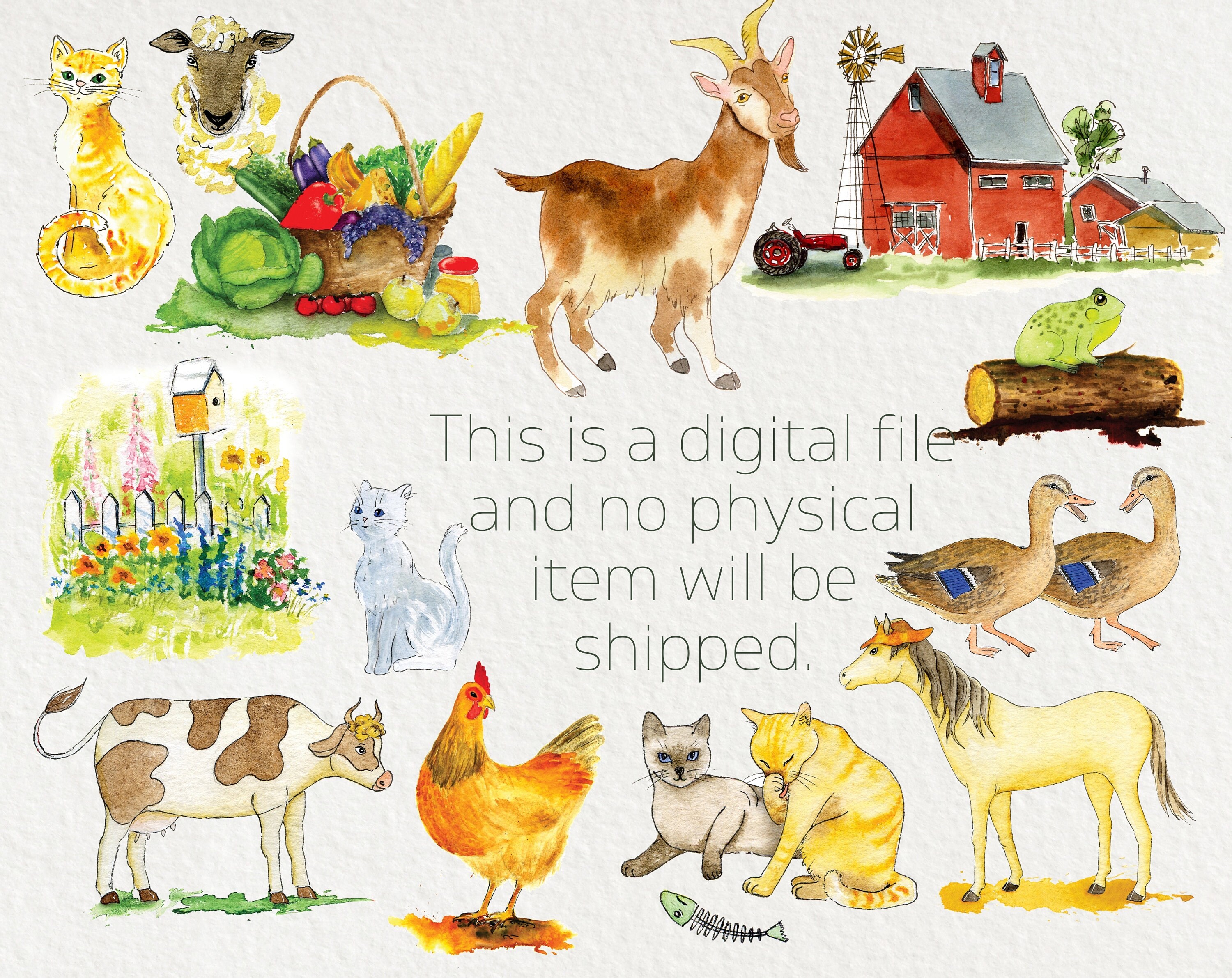 Watercolor Farm Animals Clipart . 20 Hand Painted Watercolor - Etsy