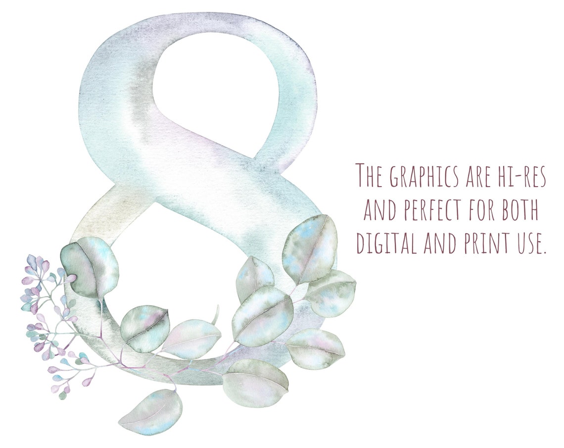 Watercolor Numbers Clipart Hand Painted Number Floral Clip - Etsy