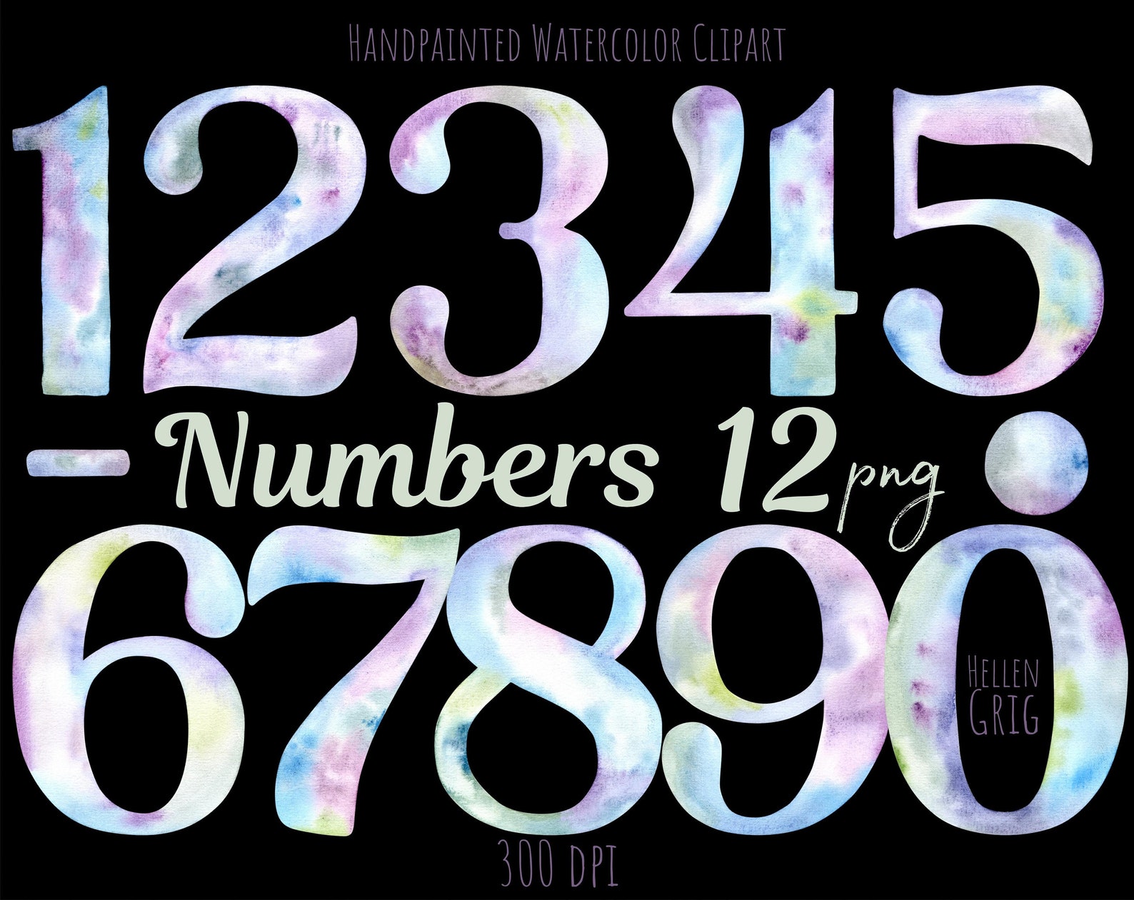 Watercolor Numbers Clipart, Hand Painted Number Floral Clip Art ...