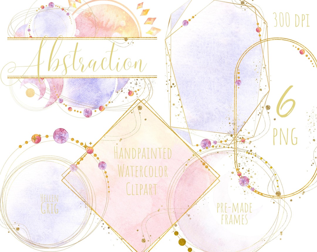 Gold Frame Clipart. Pink Watercolor Splashes Background. Abstract ...