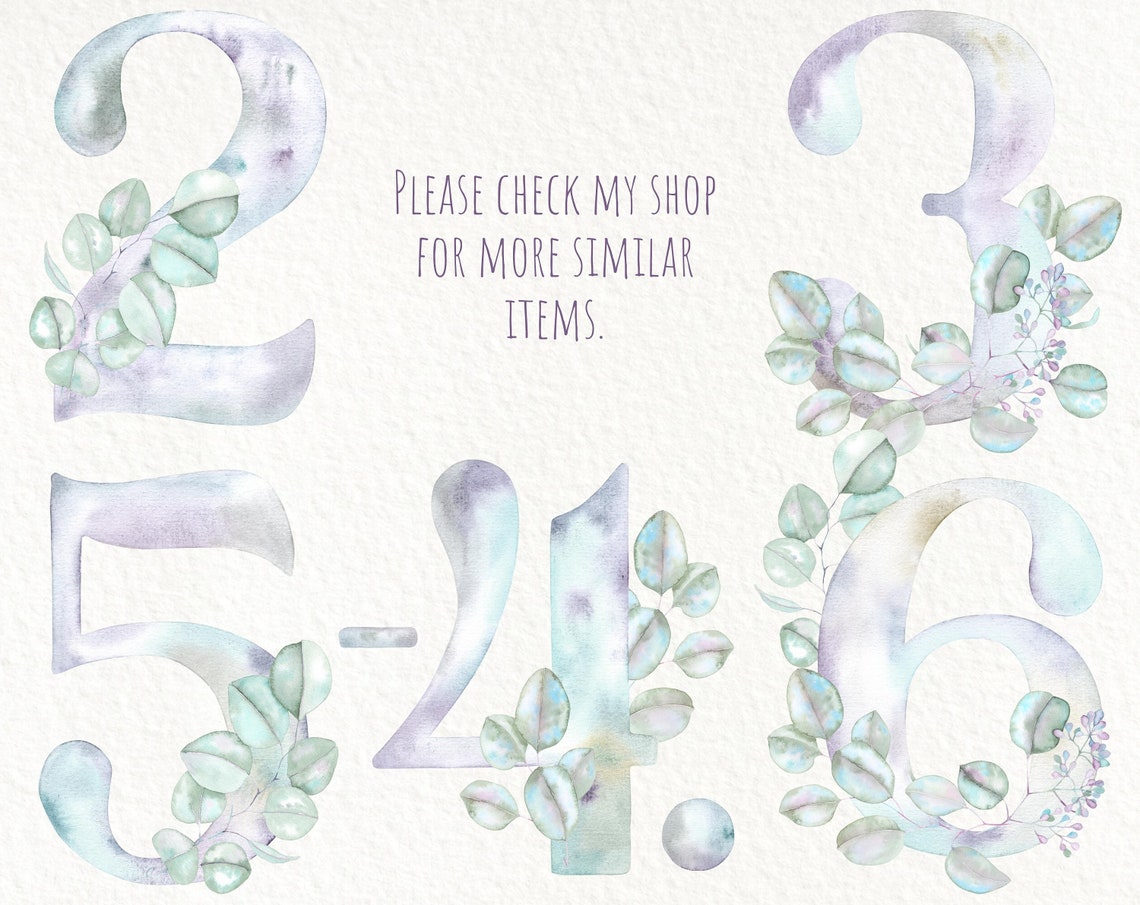 Watercolor Numbers Clipart, Hand Painted Number Floral Clip Art ...