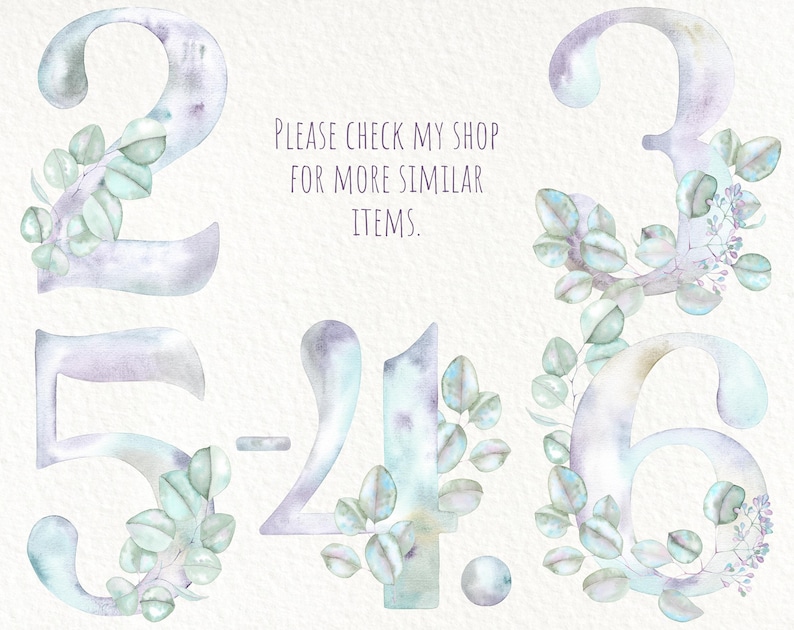Watercolor Lavender Numbers Clipart Hand Painted Number - Etsy
