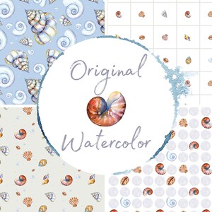 Watercolor Seashell Digital Paper, 12 Seamless Patterns. Nautical ...