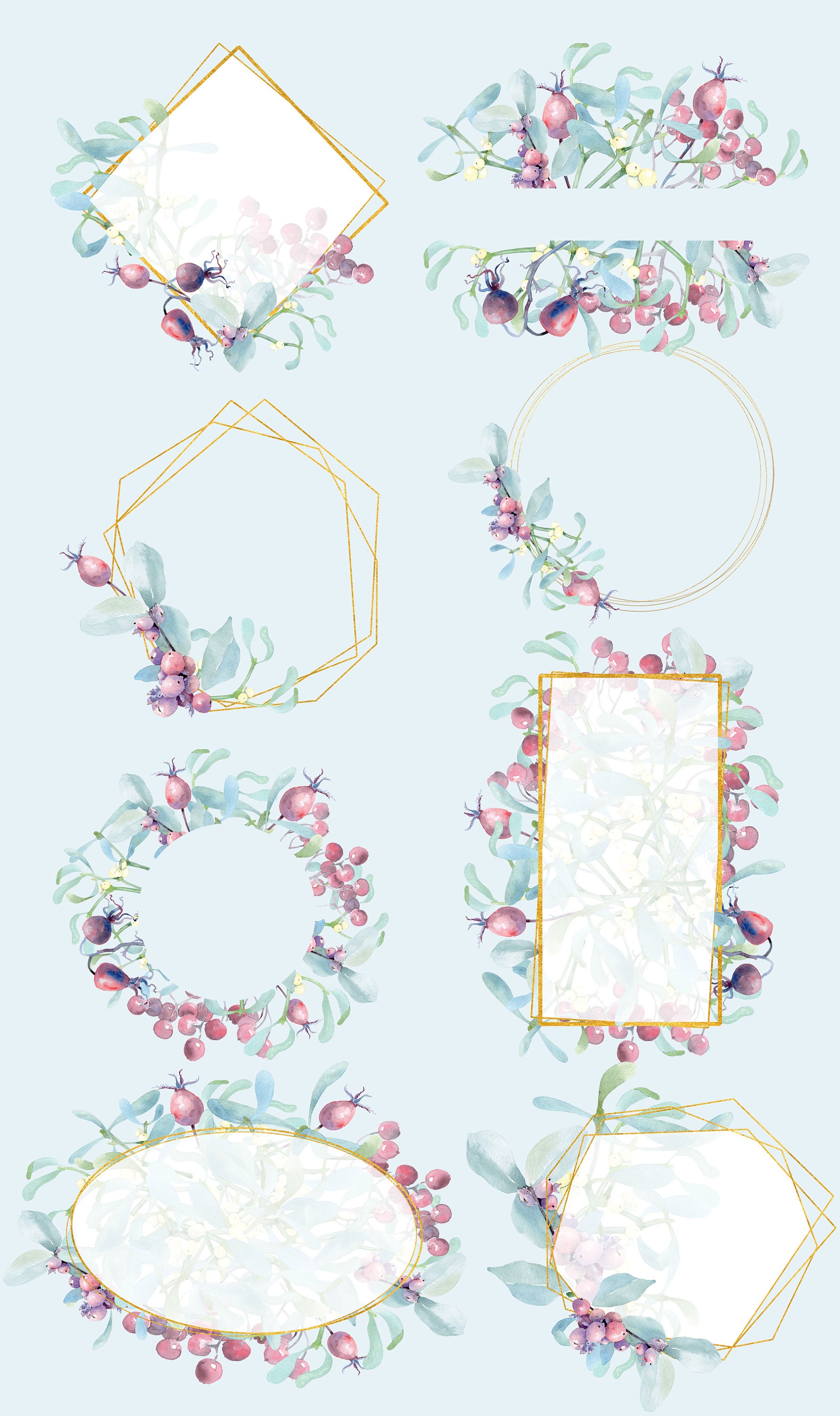 Watercolor Winter Floral Frame Clipart Handpainted Flowers - Etsy