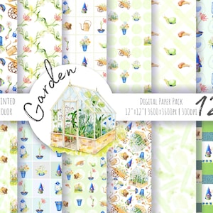 Watercolor Garden Digital Paper, 12 Seamless Patterns. Handpainted Farm ...