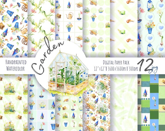 Watercolor Garden Digital Paper 12 Seamless Patterns. - Etsy