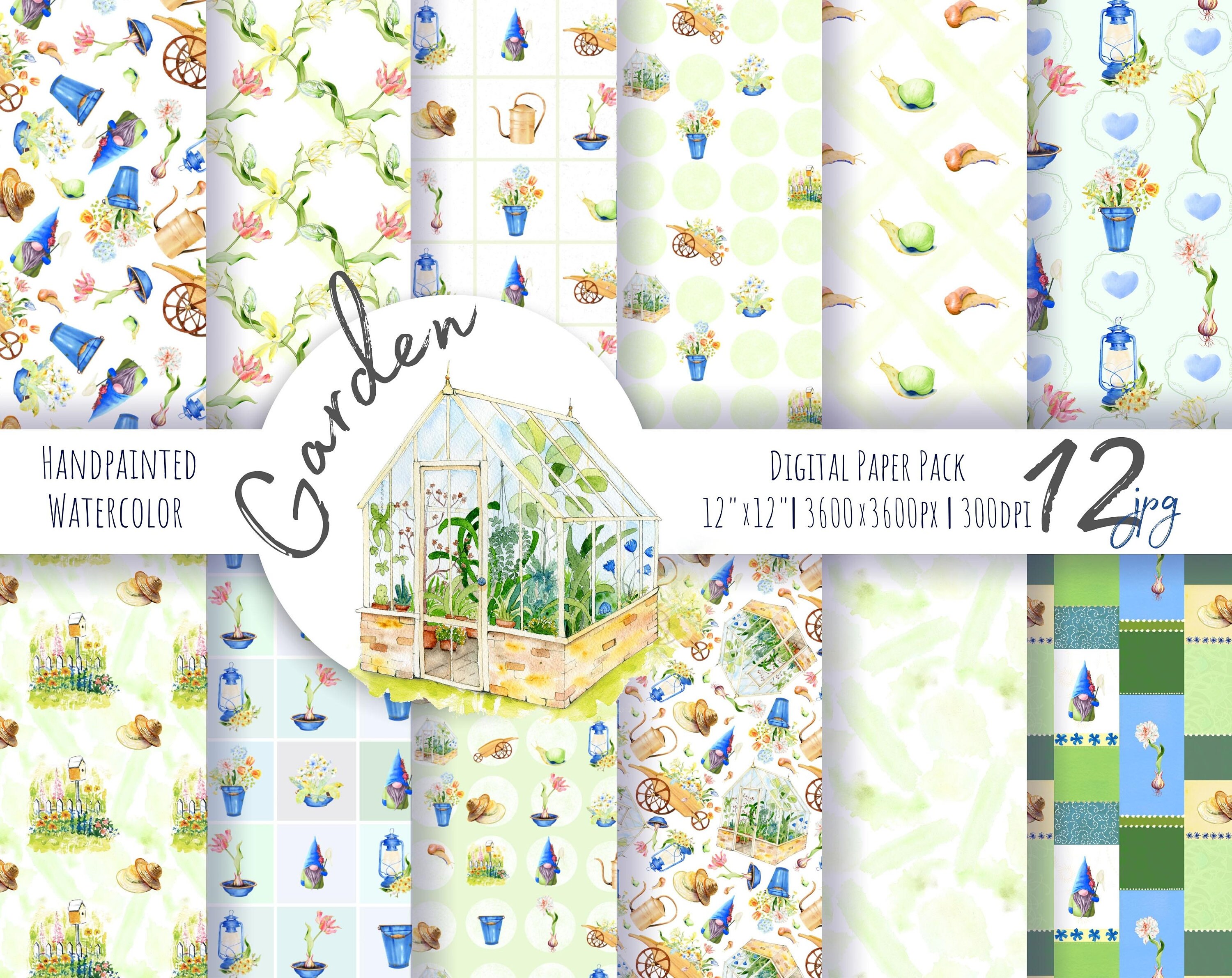 Watercolor Garden Digital Paper, 12 Seamless Patterns. Handpainted Farm ...
