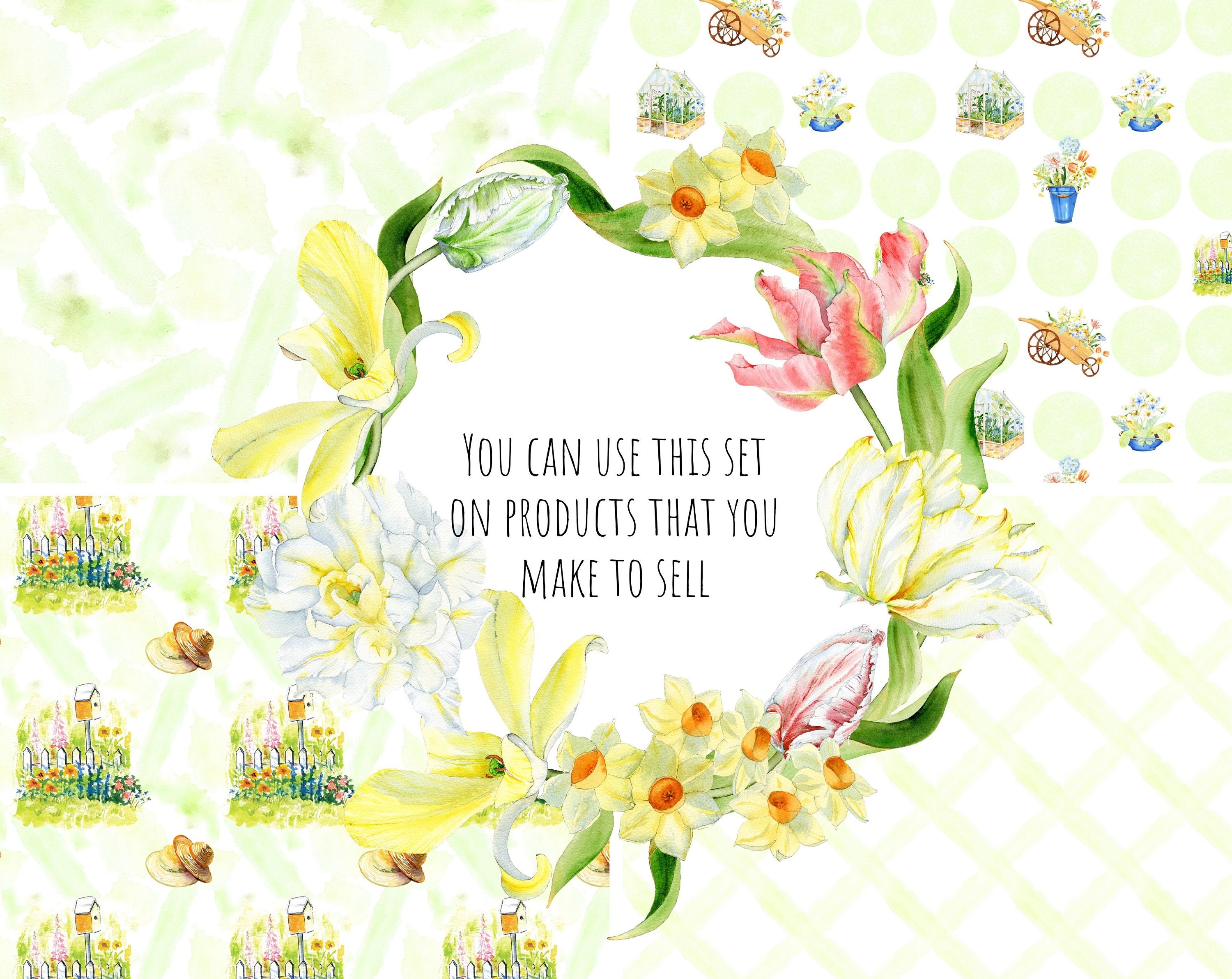 Watercolor Garden Digital Paper, 12 Seamless Patterns. Handpainted Farm ...