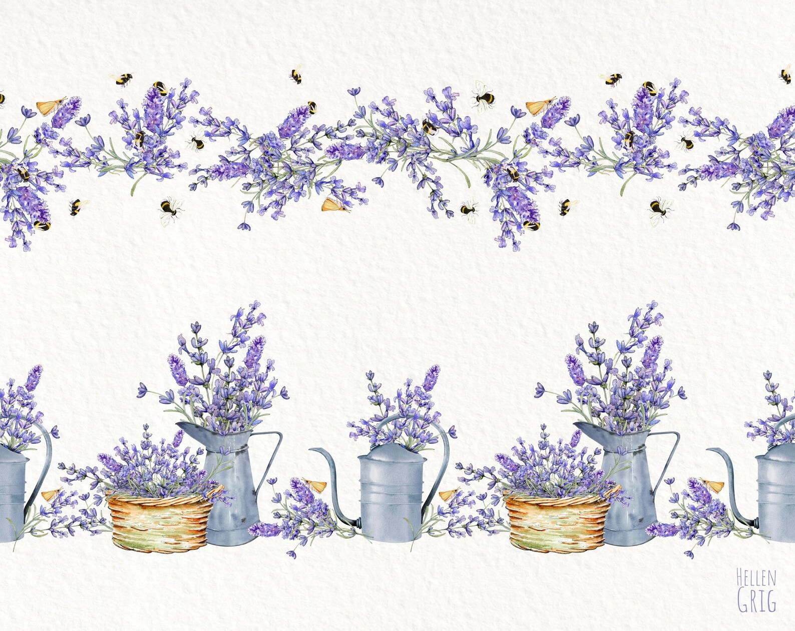 Watercolor Lavender Border Clipart. Provence Seamless Borders. - Etsy